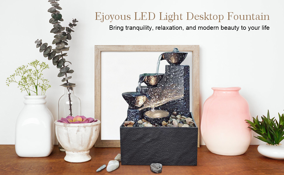 USB Water Fountain Desktop Flowing Water Waterfall With Led Light ...