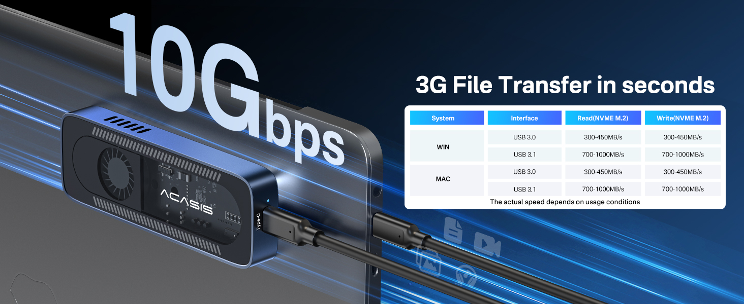 ACASIS 10Gpbs Transfer M.2 NVME SSD Enclosure with Cooling Fan, New-Clear USB 3.1 PCIe M.2 NVMe ...