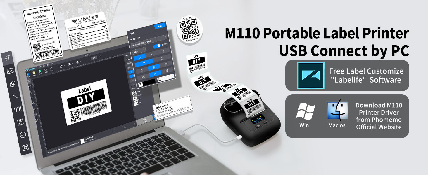Phomemo M110 Bluetooth Label Sticker Printer,Portable Thermal Printer ...