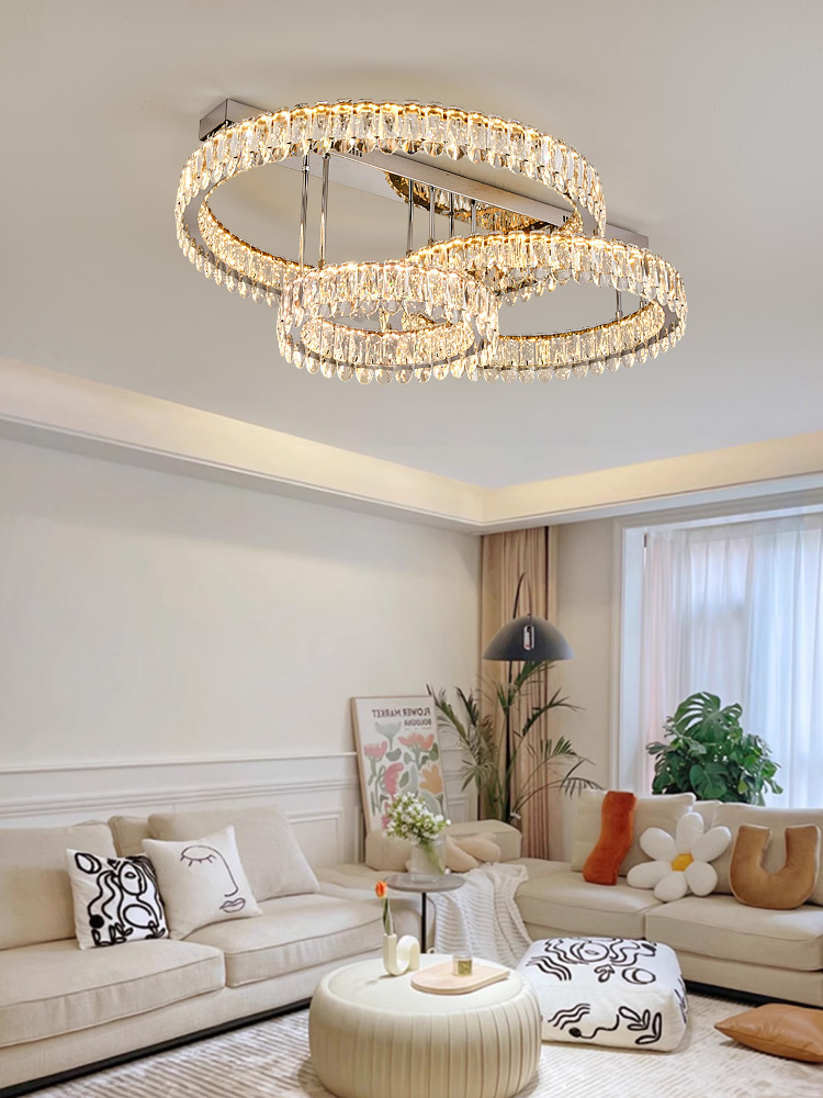Living Room LED Crystal Chandelier Multi-ring Combination Ceiling Light ...