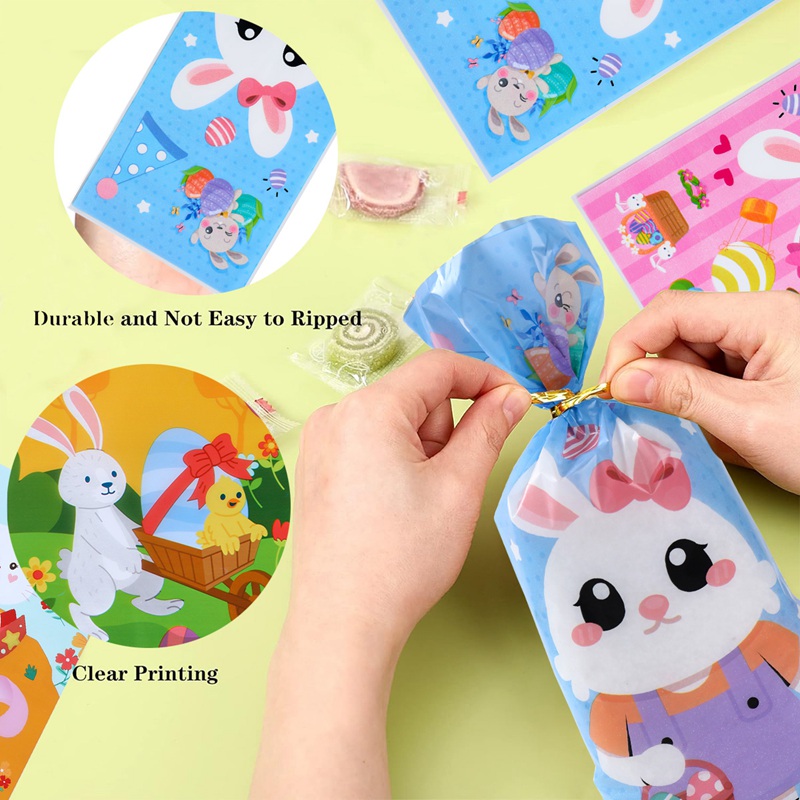 50PCS Cute Rabbit Plastik Goodies Bag Plastic Doorgift Bag With Ribbon ...