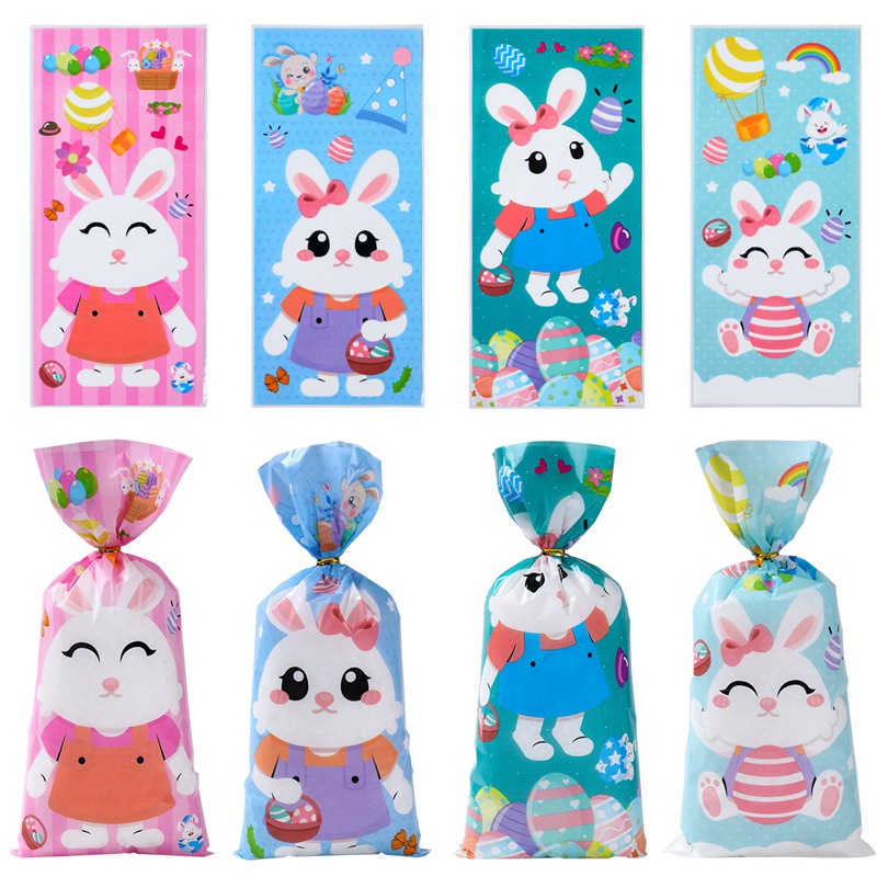50PCS Cute Rabbit Plastik Goodies Bag Plastic Doorgift Bag With Ribbon ...
