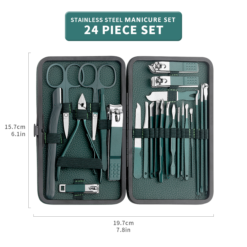 Green 7/13/24 pcs Stainless Steel Nail Cutter and Pedicure Scissors Set ...