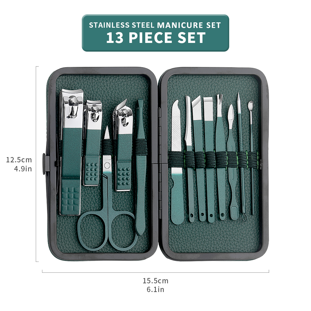 Green 7/13/24 pcs Stainless Steel Nail Cutter and Pedicure Scissors Set ...