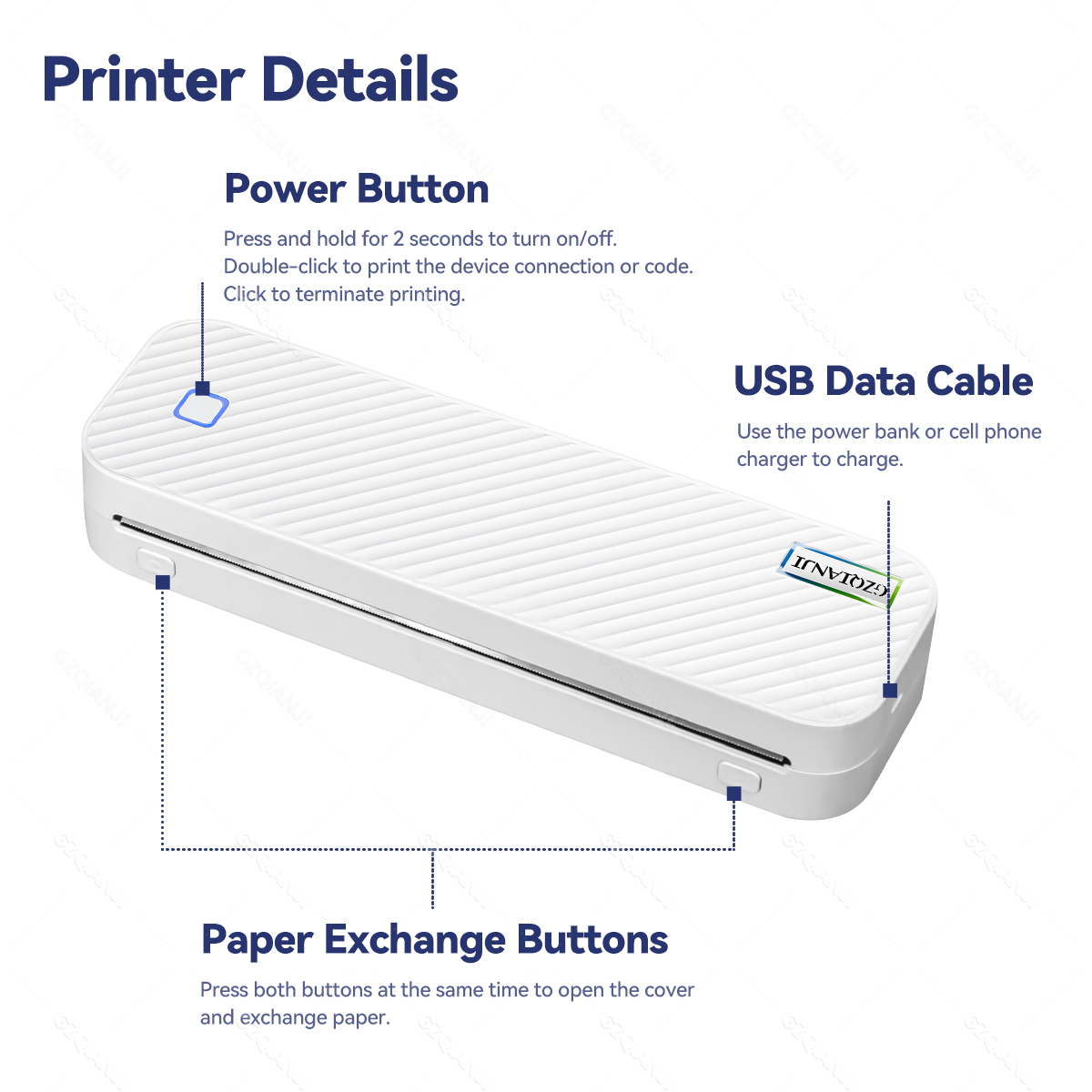 Portable Thermal Printer A4 Continuous Thermal Printer Wireless Printer ...