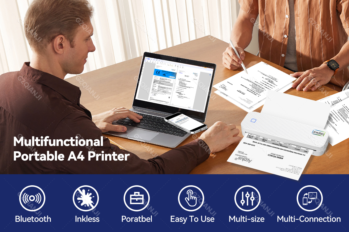 Portable Thermal Printer A4 Continuous Thermal Printer Wireless Printer ...