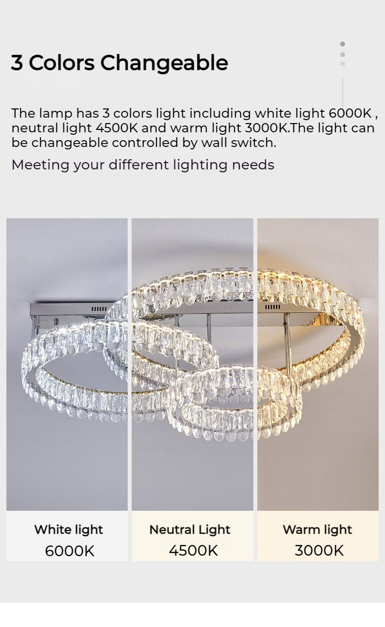 Living Room LED Crystal Chandelier Multi-ring Combination Ceiling Light ...