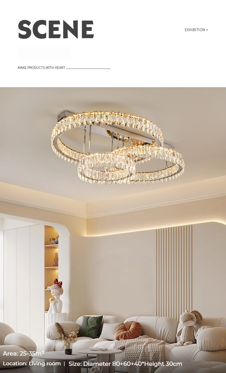 Living Room LED Crystal Chandelier Multi-ring Combination Ceiling Light ...