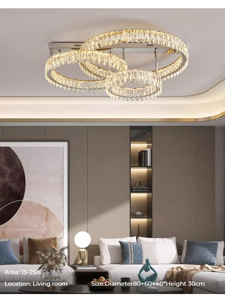Living Room LED Crystal Chandelier Multi-ring Combination Ceiling Light ...