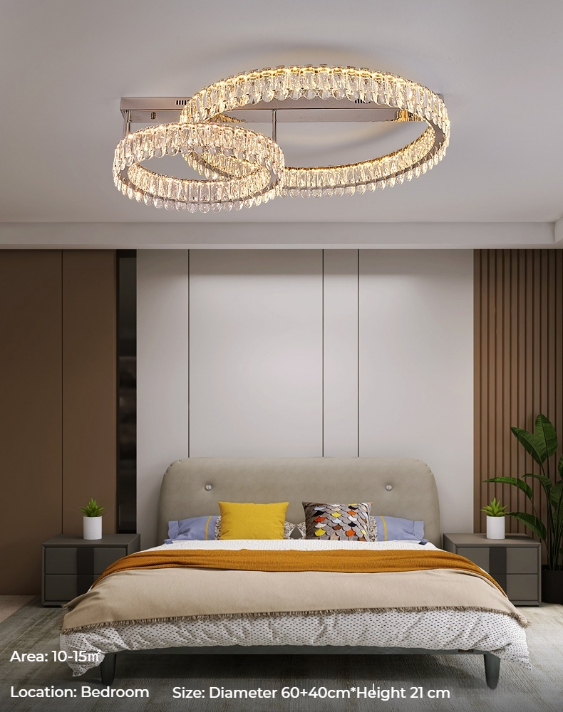 Living Room LED Crystal Chandelier Multi-ring Combination Ceiling Light ...