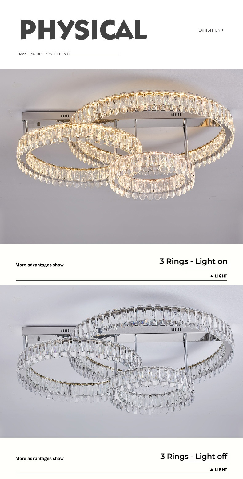 Living Room LED Crystal Chandelier Multi-ring Combination Ceiling Light ...