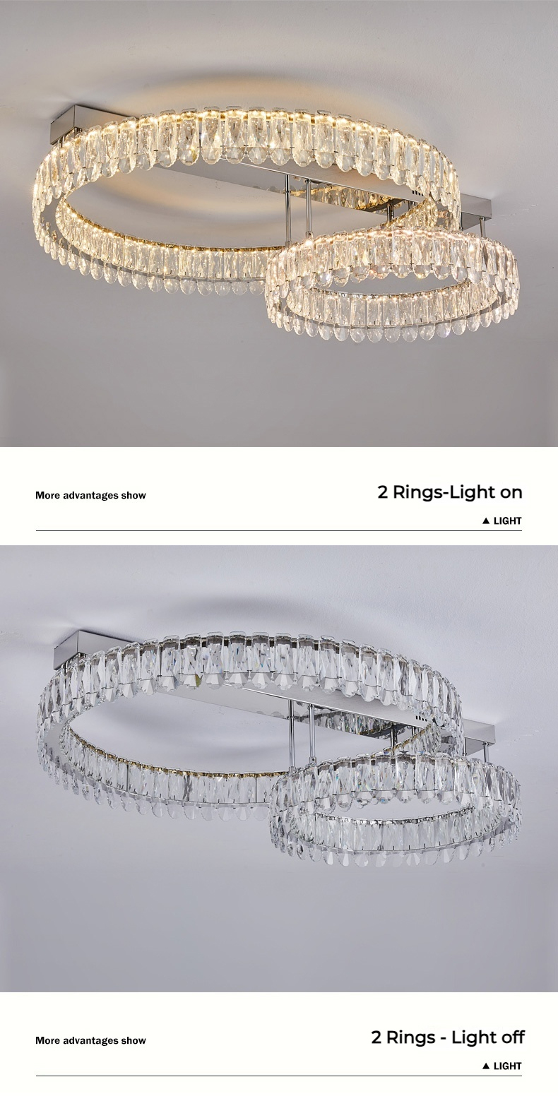 Living Room LED Crystal Chandelier Multi-ring Combination Ceiling Light ...