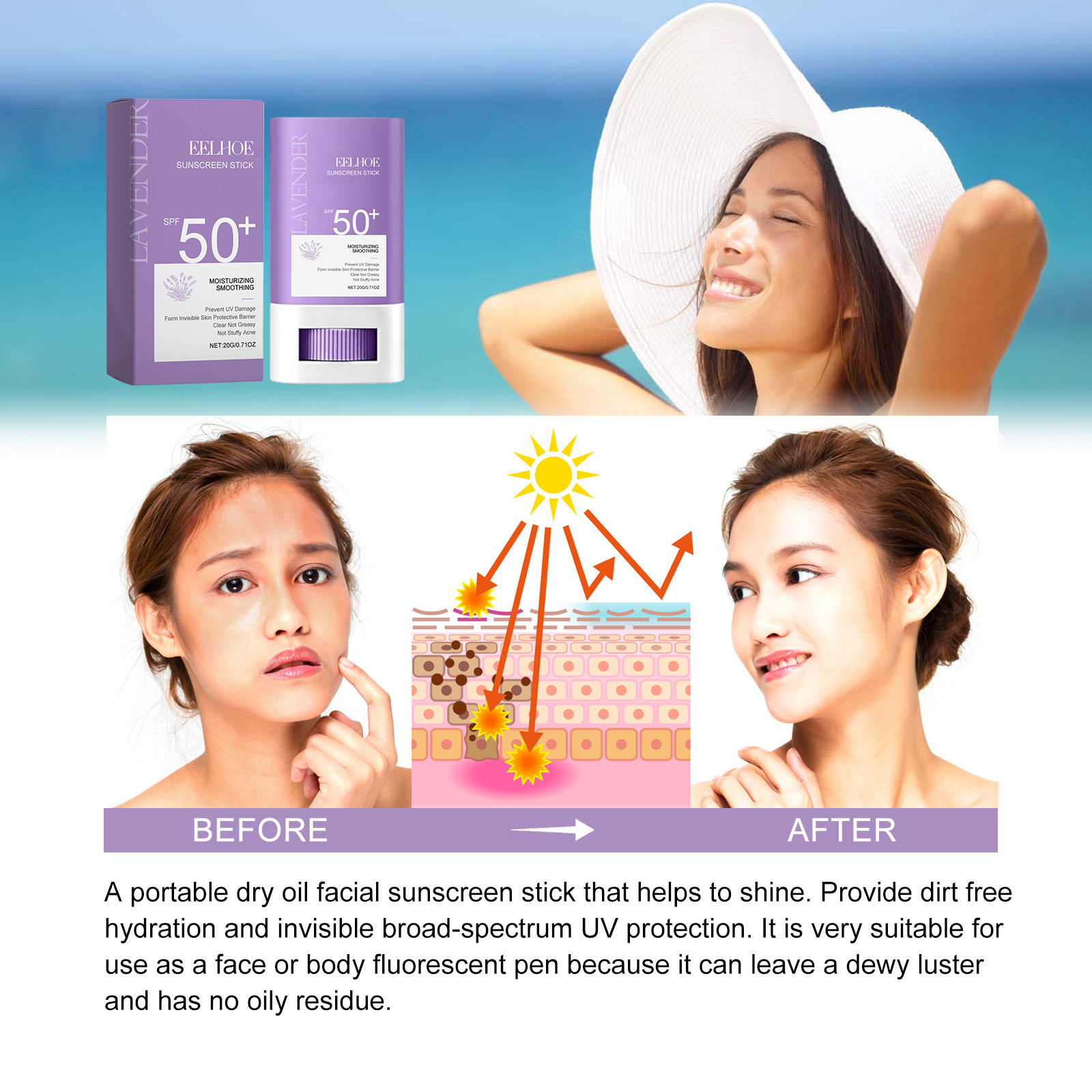 Eelhoe Hyaluronic Acid Sunscreen Brightens Skin Tone Moisturizing Non ...