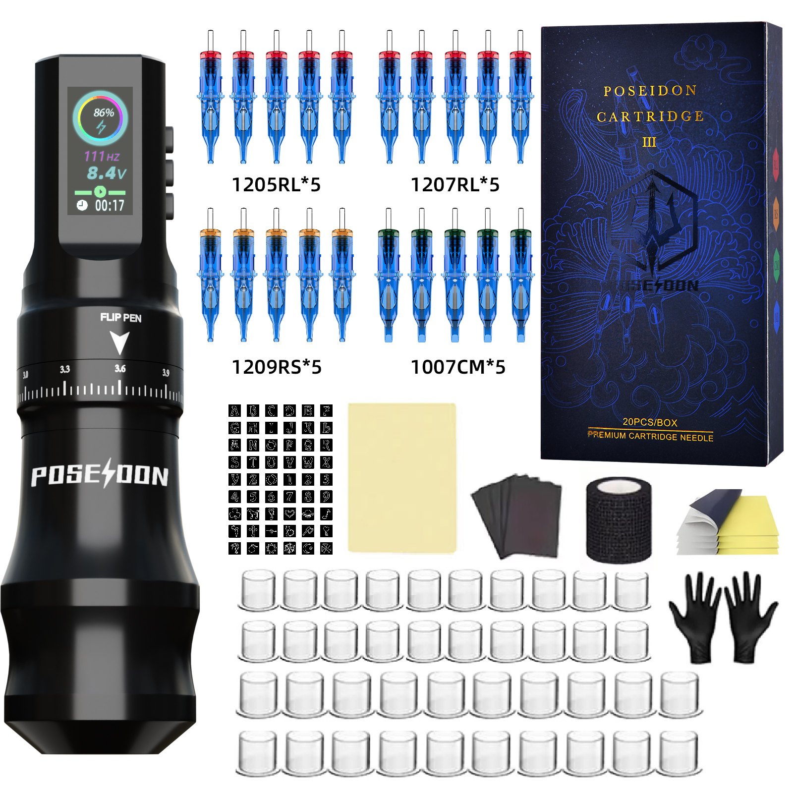 POSEIDON Tattoo Pen Kit-Tattoo Machine with 20PCS Tattoo Needles ...