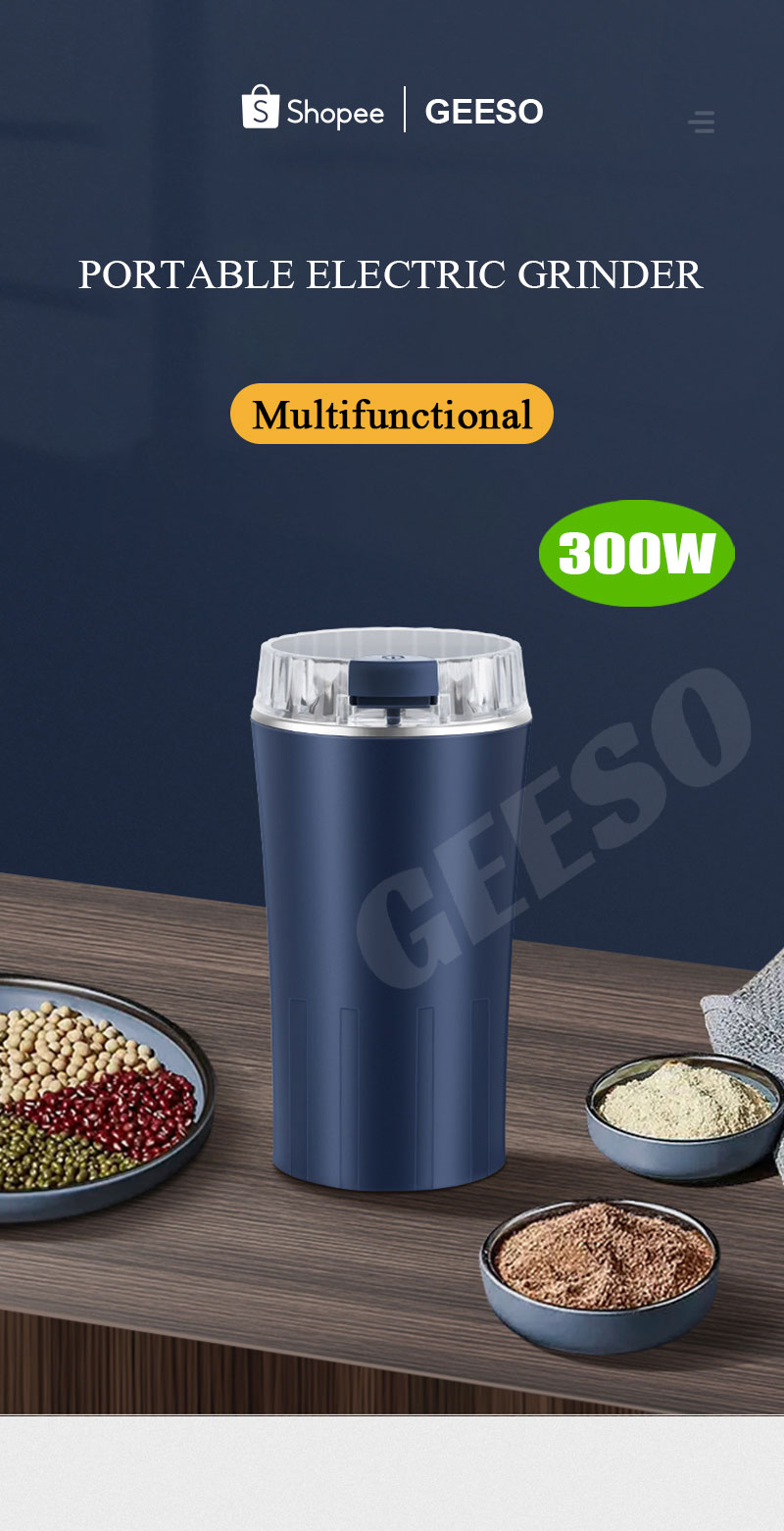 GEESO 300W Portable Electric Grinder 304 Stainless Steel Strong Power ...