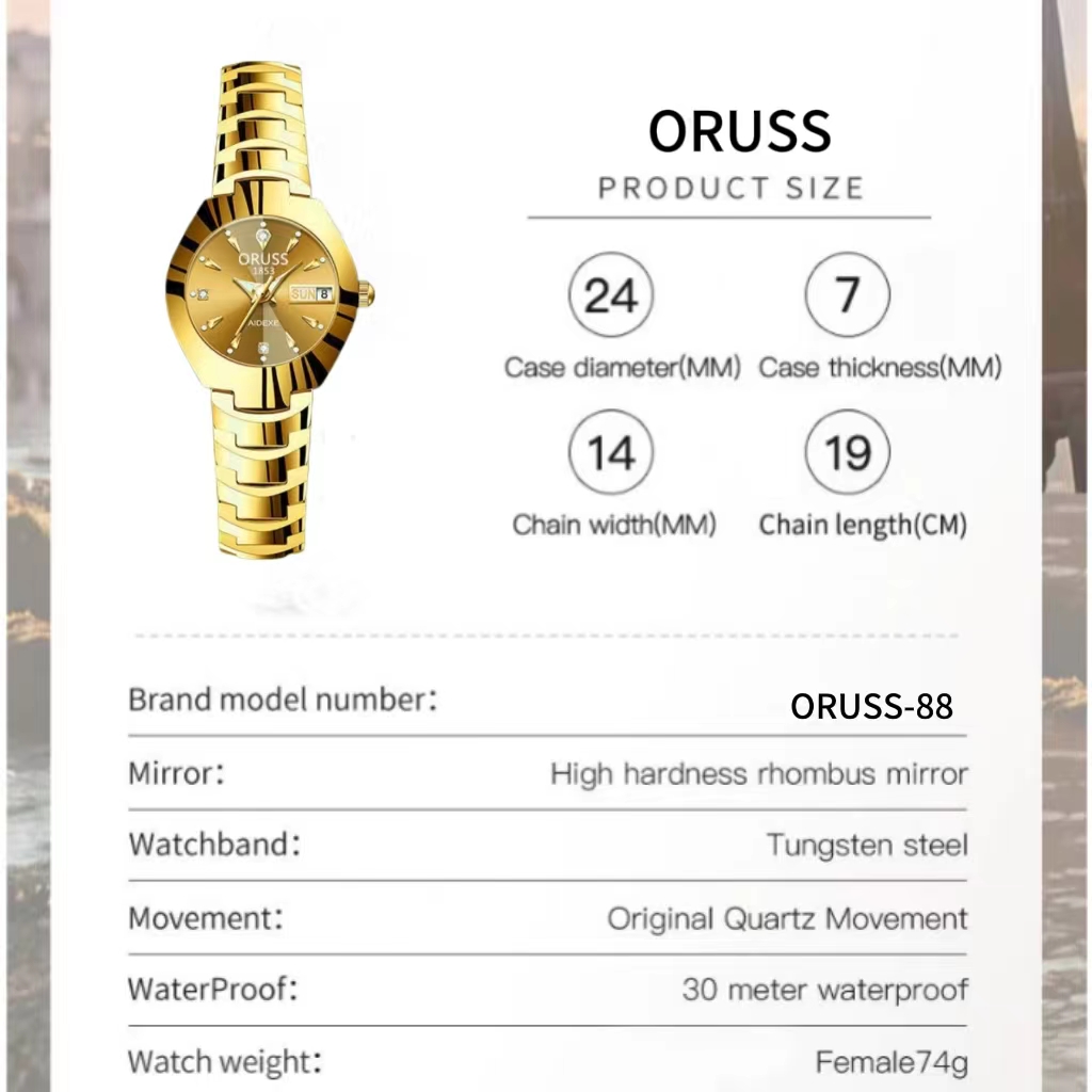 ORUSS Original Women Simple Luxury Stainless Steel Dual Calendar ...