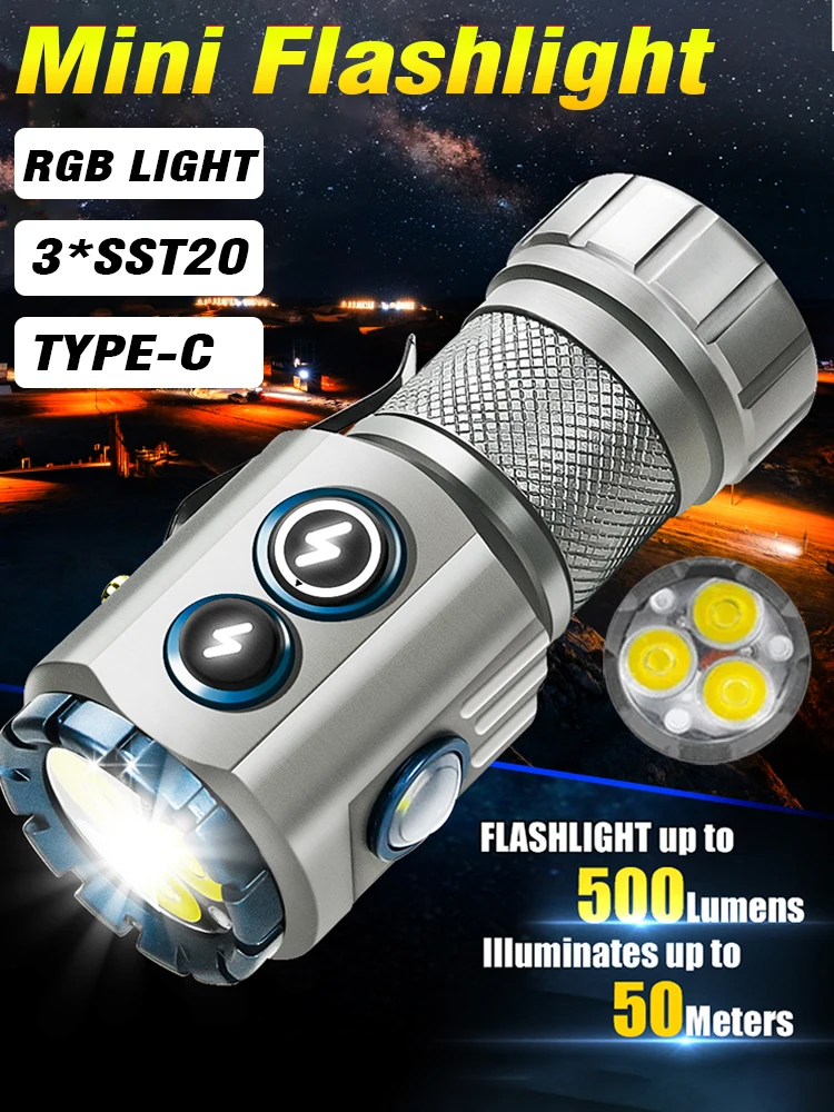 Xiwangfire Powerful Led Flashlight Usb Rechargeable Edc Keychain Mini ...