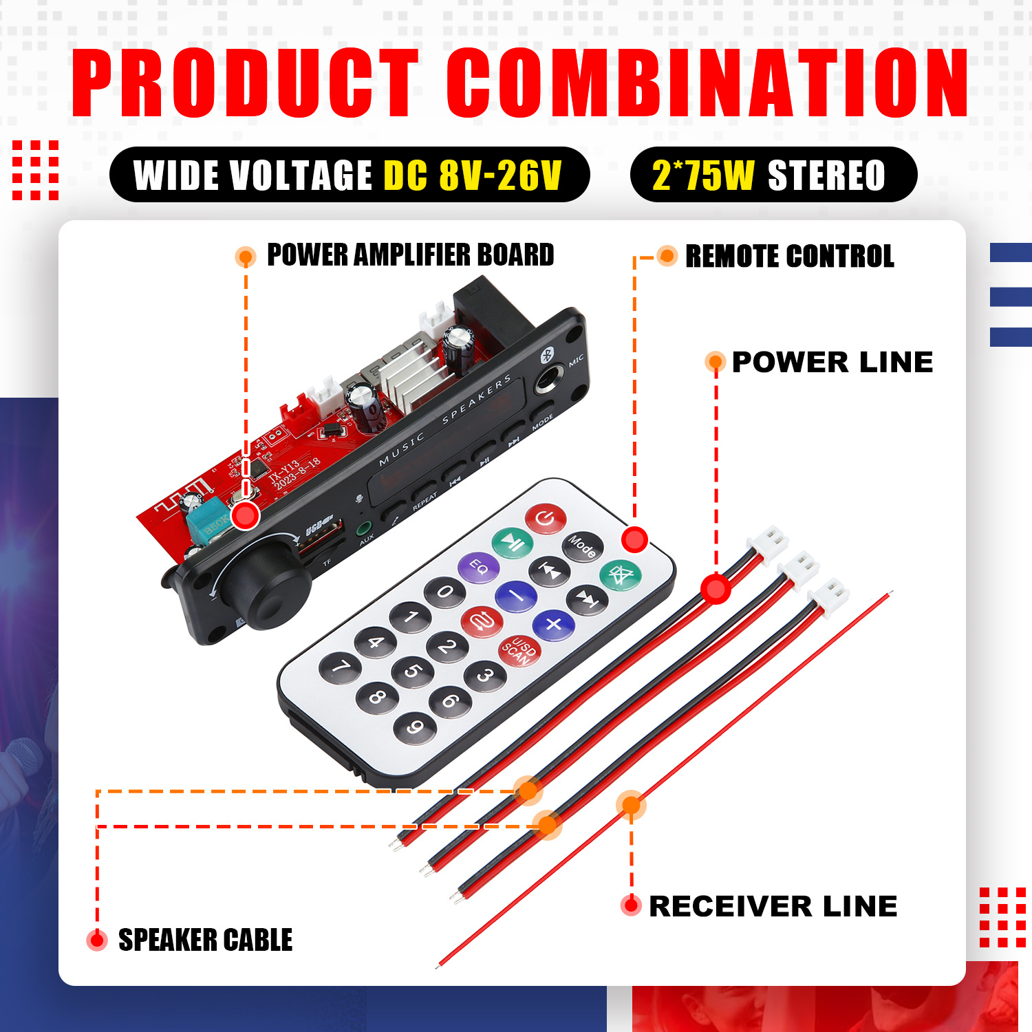 2*25W Amplifier MP3 Player Decoder Board 18V Bluetooth 5.0 50W Car FM ...