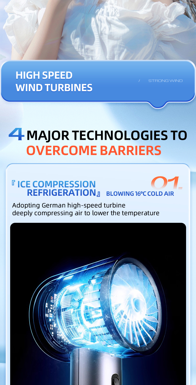 Mini Fan Rechargeable Handheld Turbo Fan 100 Level Cooling Fan Cooler ...