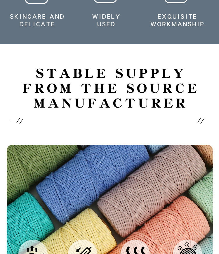 3mm Thick Colorful Cotton Thread Rope Handmade DIY Woven Polyester ...