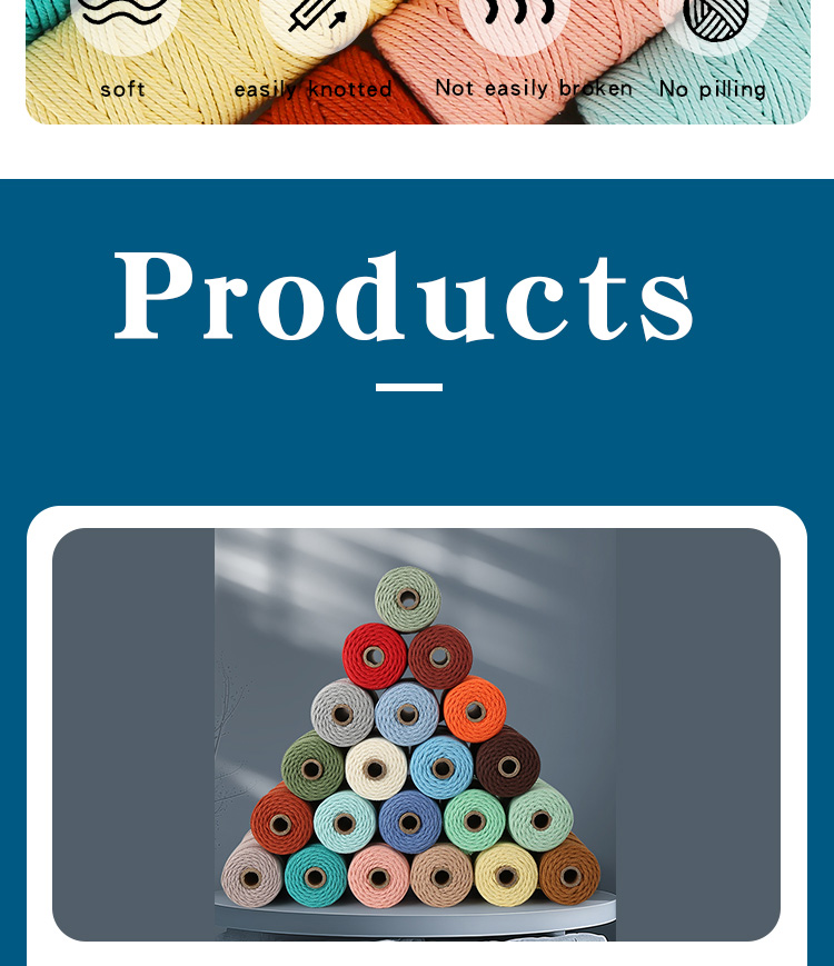 3mm Thick Colorful Cotton Thread Rope Handmade DIY Woven Polyester ...