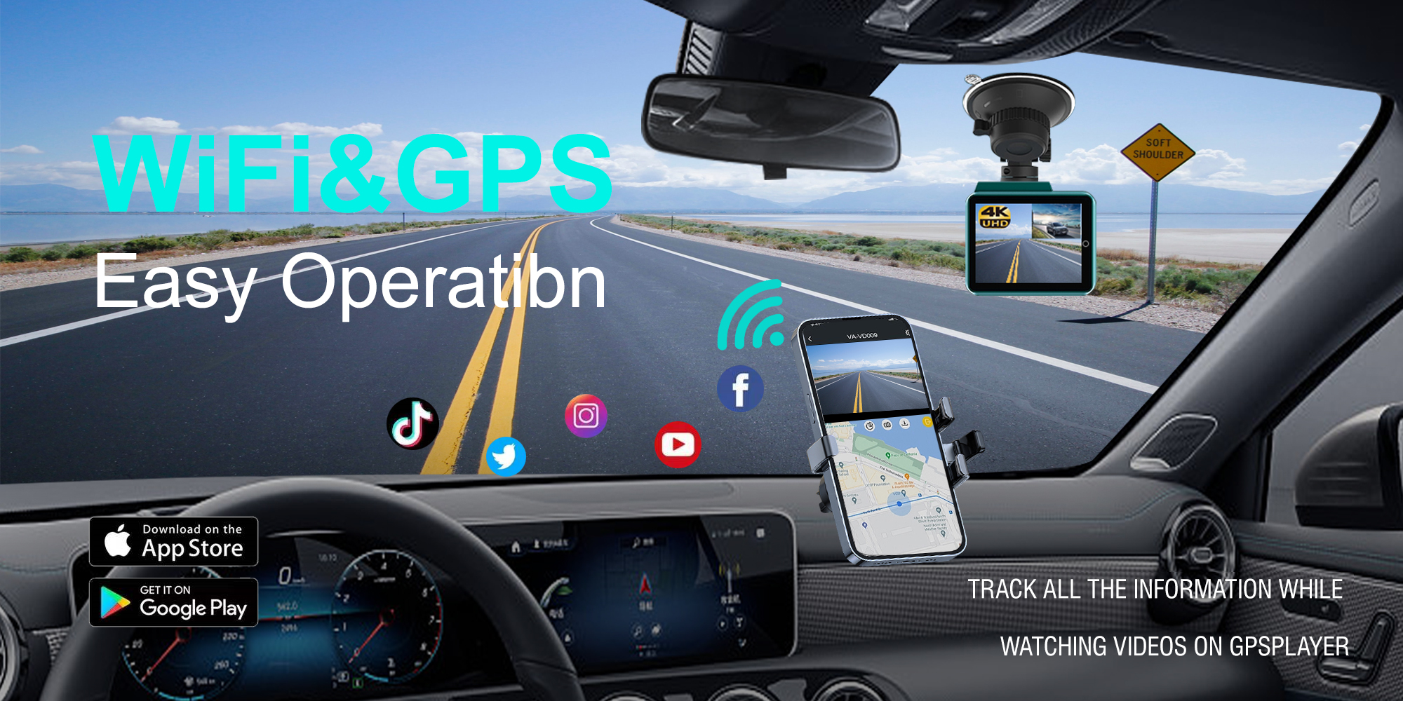 Asawin A18 4K ADAS Dash Cam Wifi Gps Front And Rear Car Camera 2.35 ...