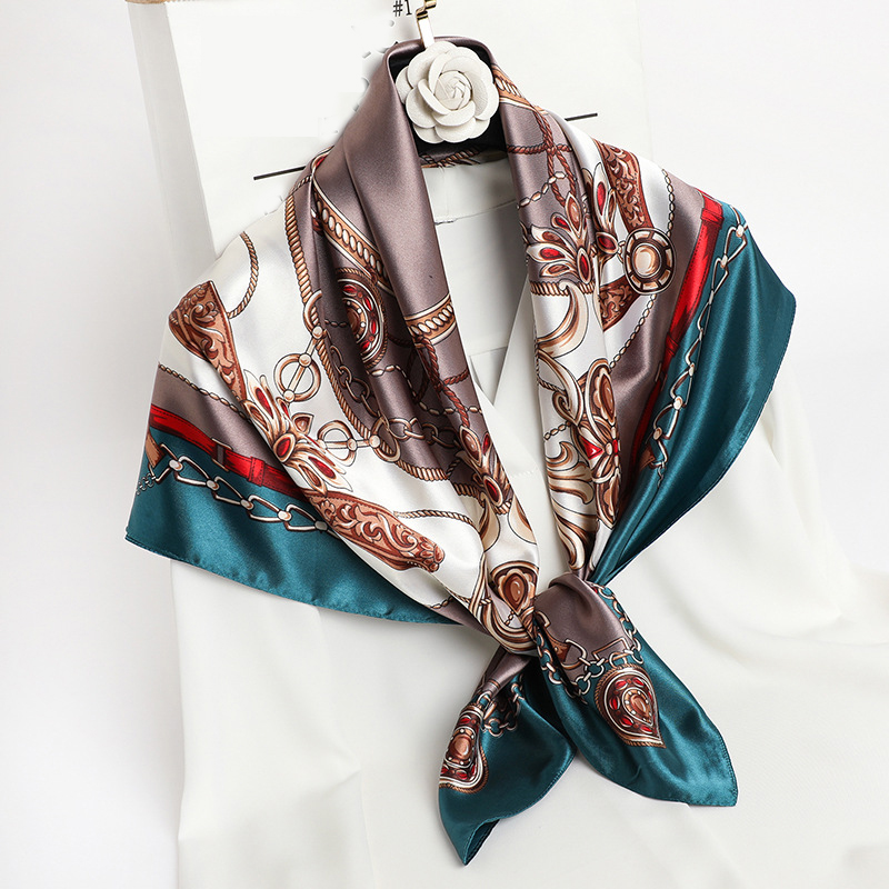 Elegant 90cm Imitation Silk Square Scarf with Alloy Pearl Buckle ...