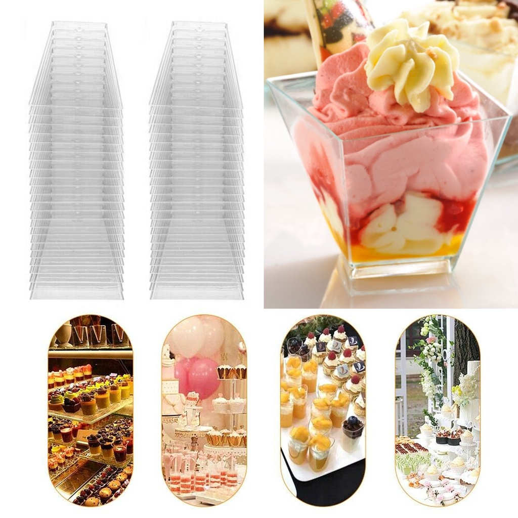 100PCS 60ML Transparent Dessert Cu Hard Plastic Trapezoid Square ...