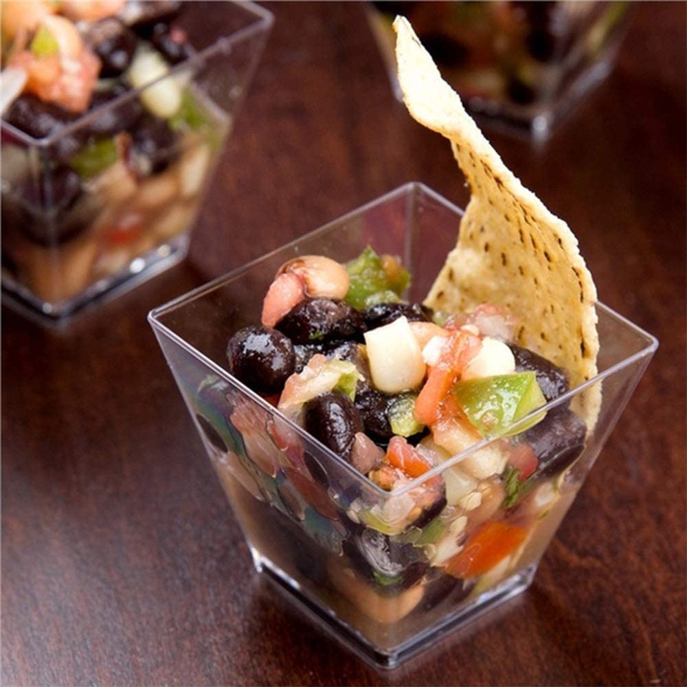 100PCS 60ML Transparent Dessert Cu Hard Plastic Trapezoid Square ...
