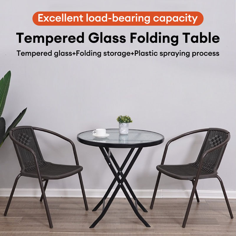 YJ Folding Table Tempered Glass Foldable Table and Chair Coffe Table ...