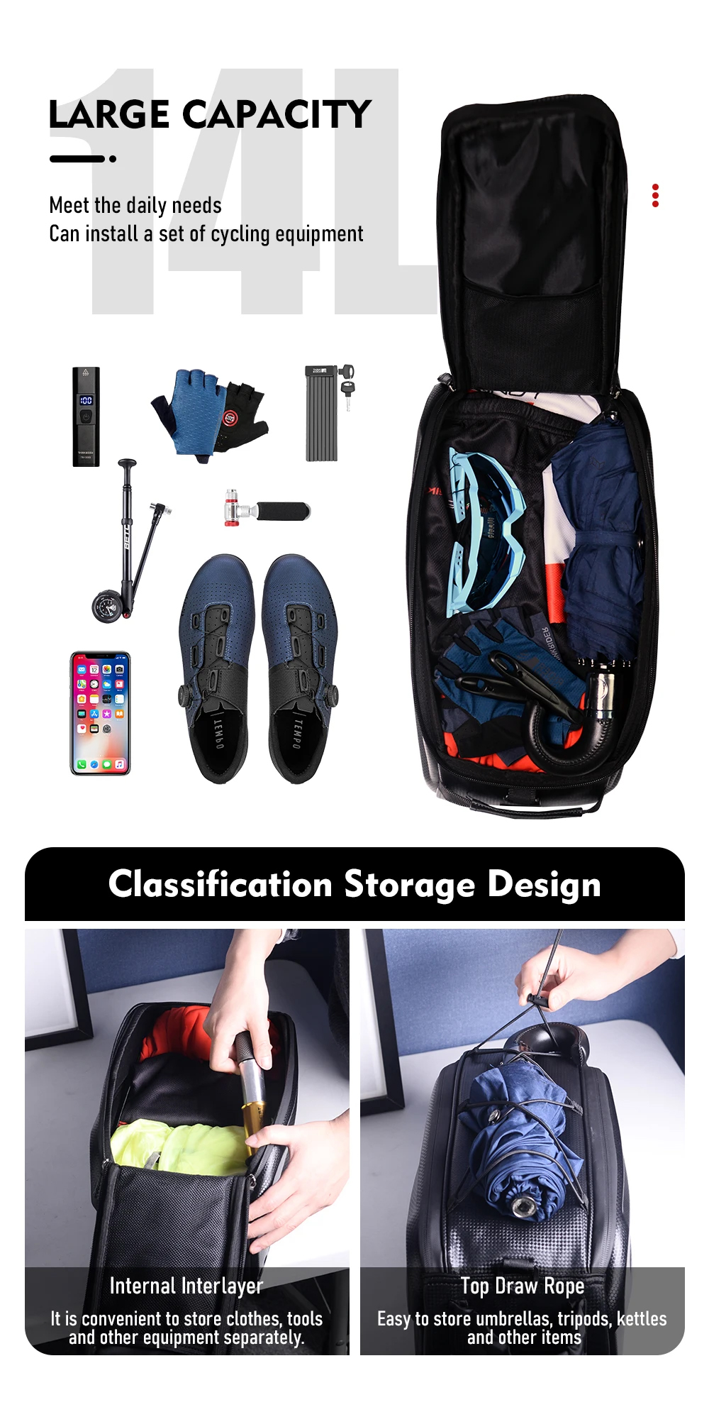 ThinkRider Bicycle 14L Multifunctional Bicycle Rear Seat Bag Waterproof ...