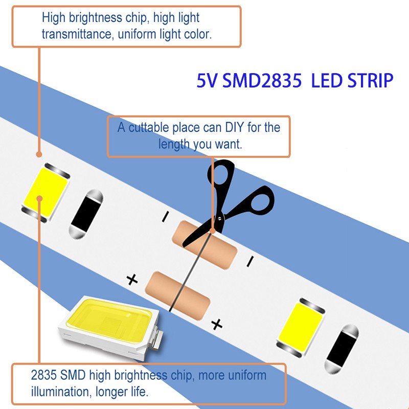2835 SMD DC5V Led Light Strip USB Led Strip Light RGB Led Light Tape ...