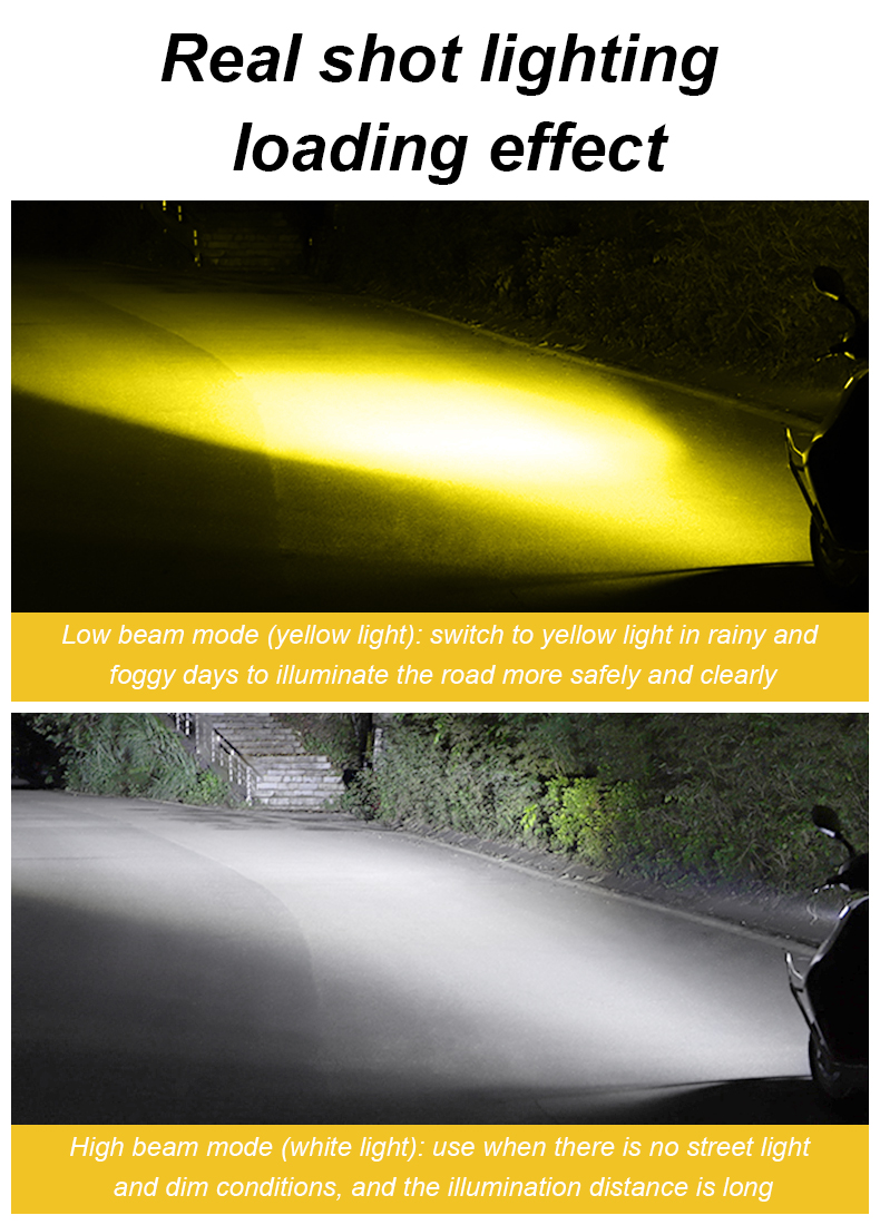 Motorcycle Two-color Spotlights White and Yellow Switching Near and Far ...