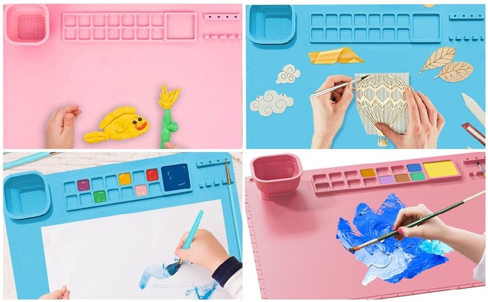 Silicone Craft Mat with Removable Cleaning Cup and Paint Holder ...