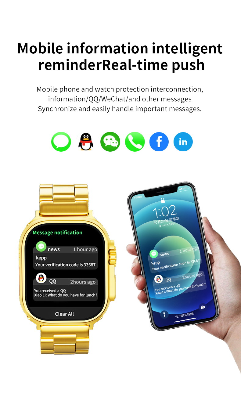 WATCH9 Ultra MAX Gold Smart Watch iOS Android Male Waterproof GPS Positioning Wireless ...