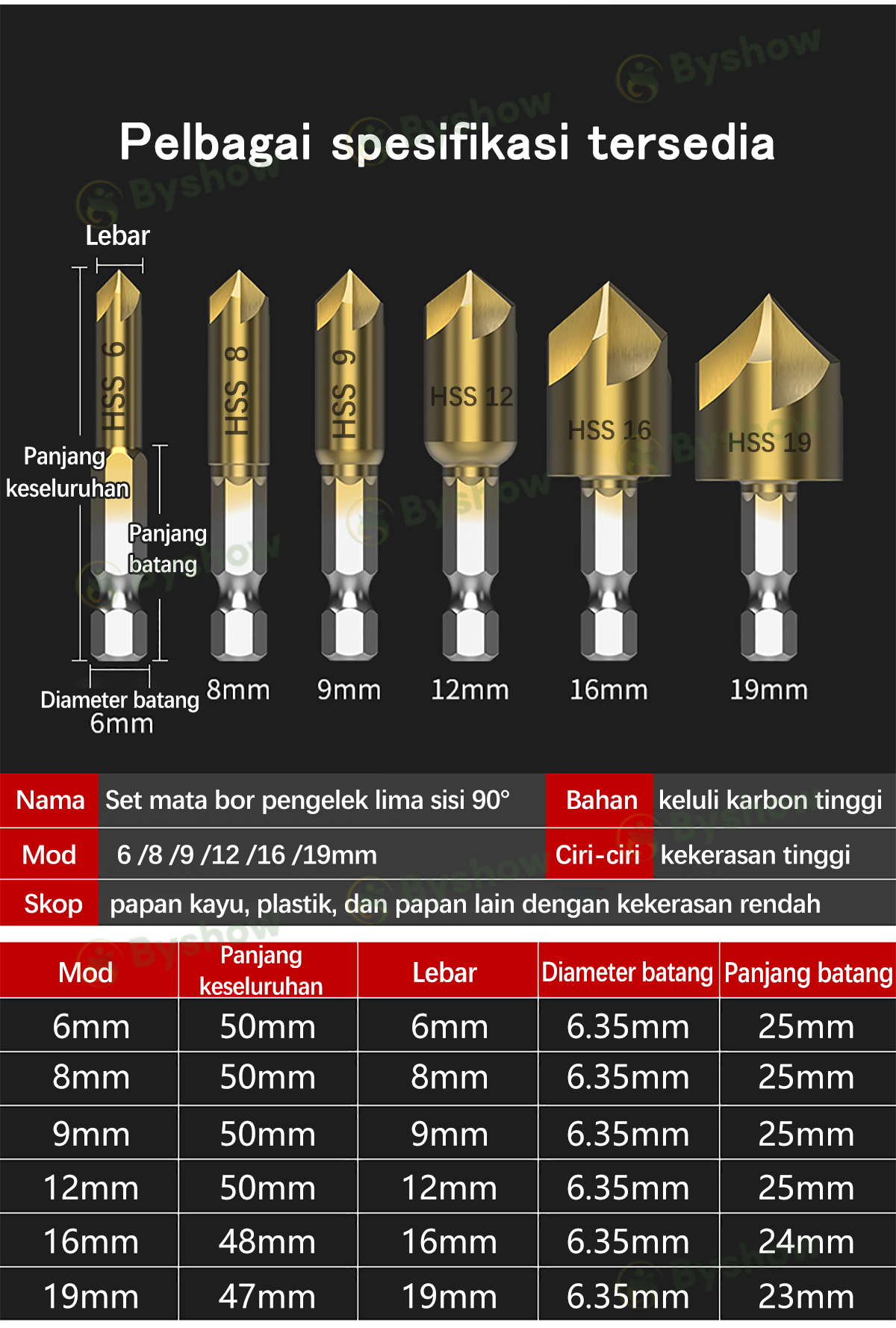 【Byshow】🔥Malaysia In Stock🔥6pcs Chamfer Countersink Set 5 Flute Chamfer Countersink Drill Bits ...
