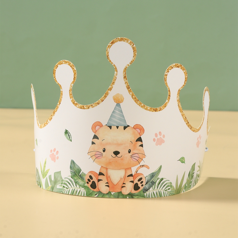 【New】6pcs Cartoon Animal Themed Birthday Party Hat Crown Paper Hat Wild ...
