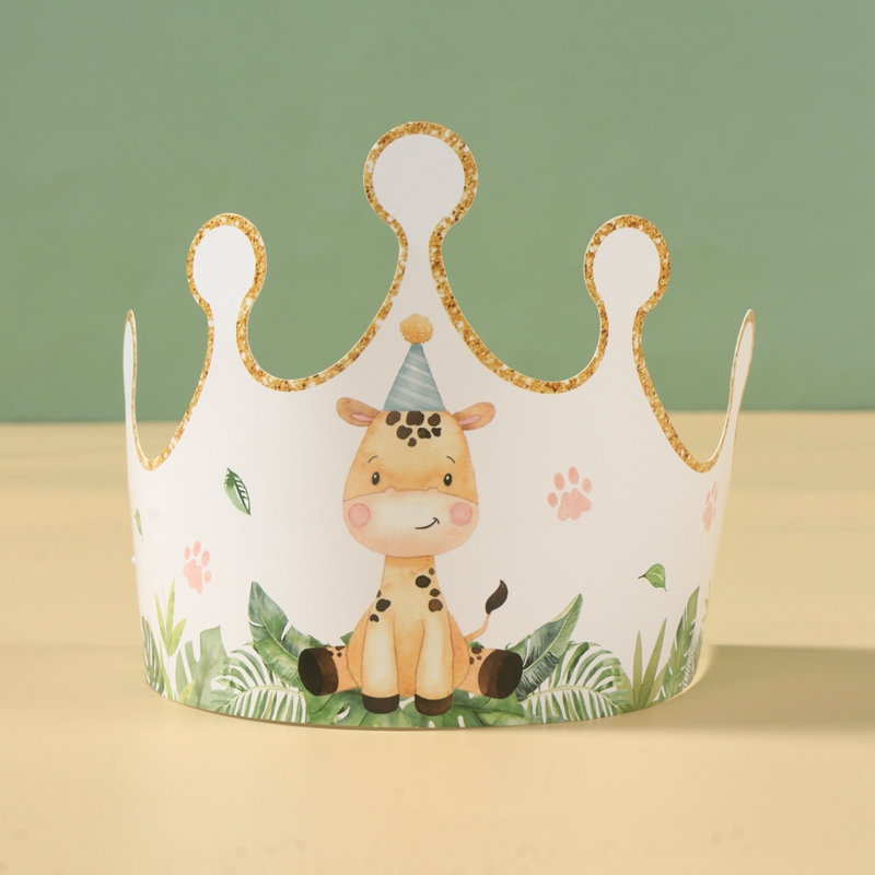 【New】6pcs Cartoon Animal Themed Birthday Party Hat Crown Paper Hat Wild ...