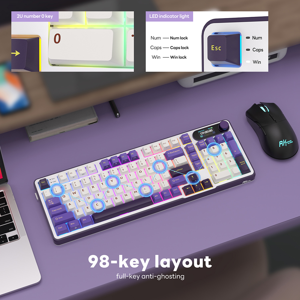 RK Royal Kludge RK S98 Blackberry 98 Keys Tri-Mode RGB Wired Bluetooth 2.4G Wireless 3 Modes ...