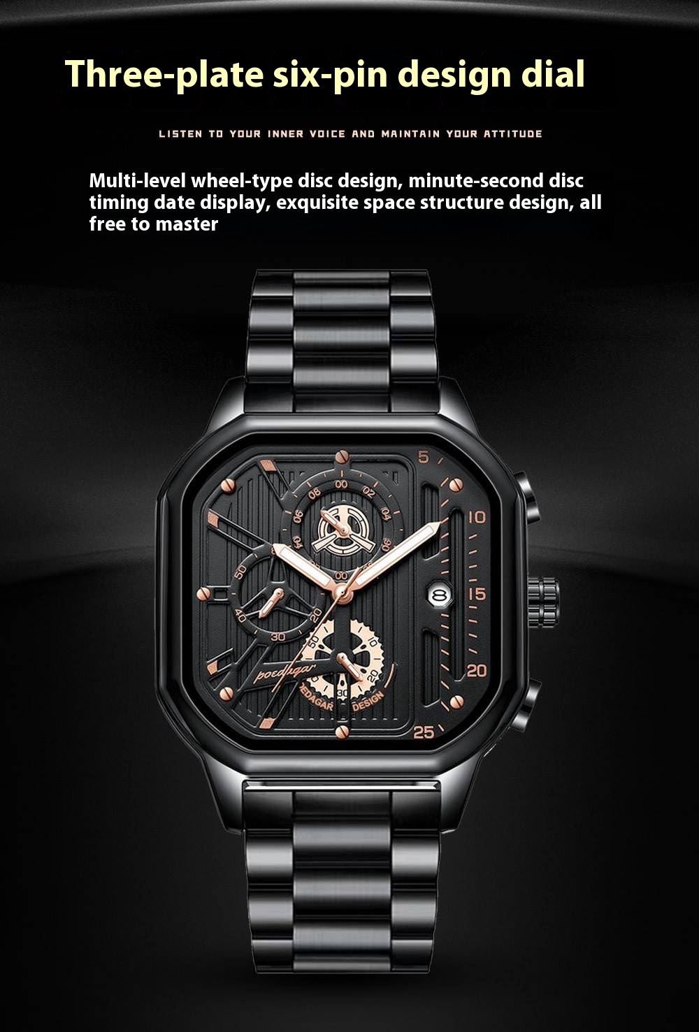 Premium Three-Eyed Hollow Men's Watch Multifunctional Men's Watch ...