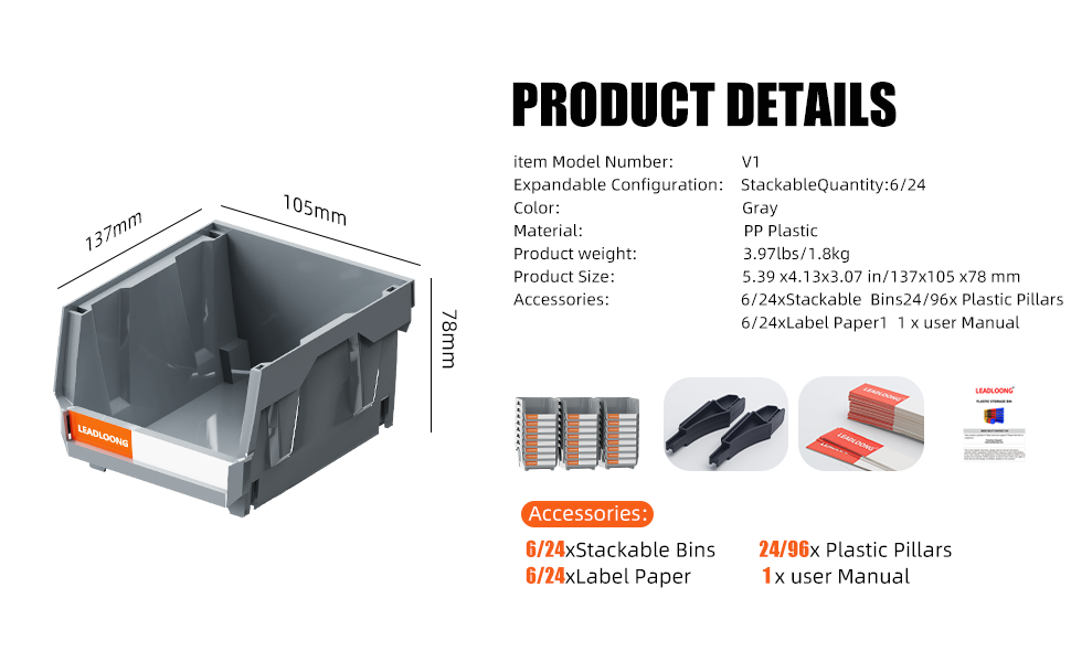 6/24pcs Local Seller Gray Stackable Tool Box Garage Storage Container ...