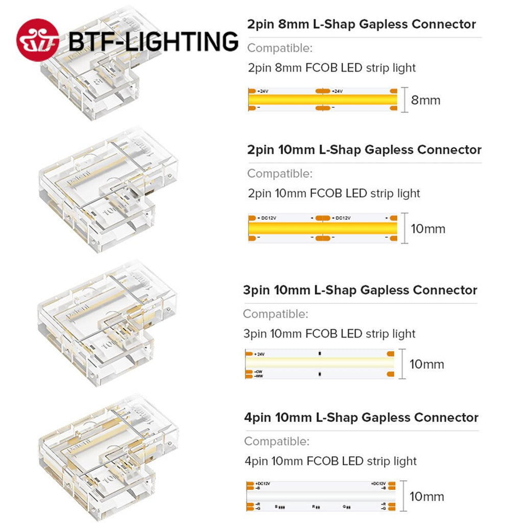 BTF-LIGHTING SMD COB LED Connector 5050 RGB T-type L-type X-type ...