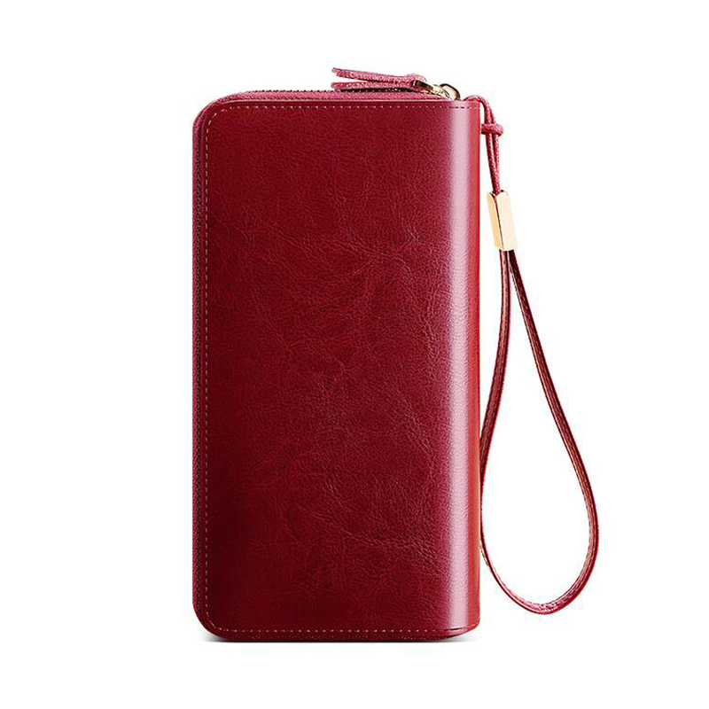 Multi Functional Women Double Zipper Wallet Travel Business Long Cow ...