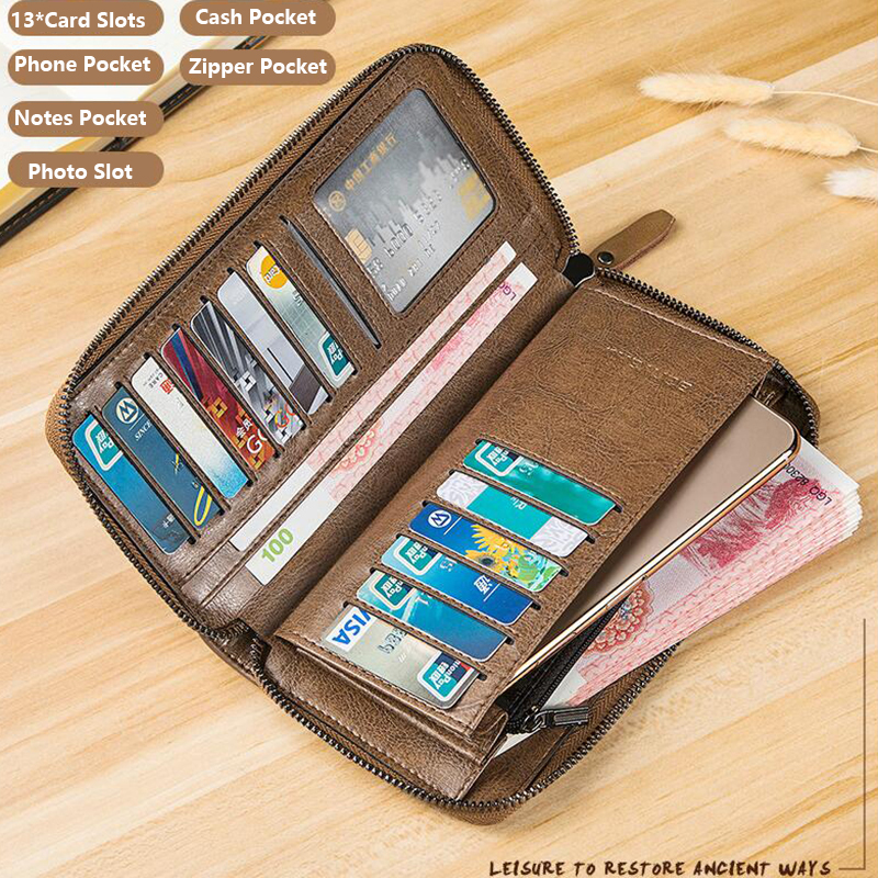 Business Men Long Wallet Anti RFID Card Holder Travel 6.7inch Phone ...