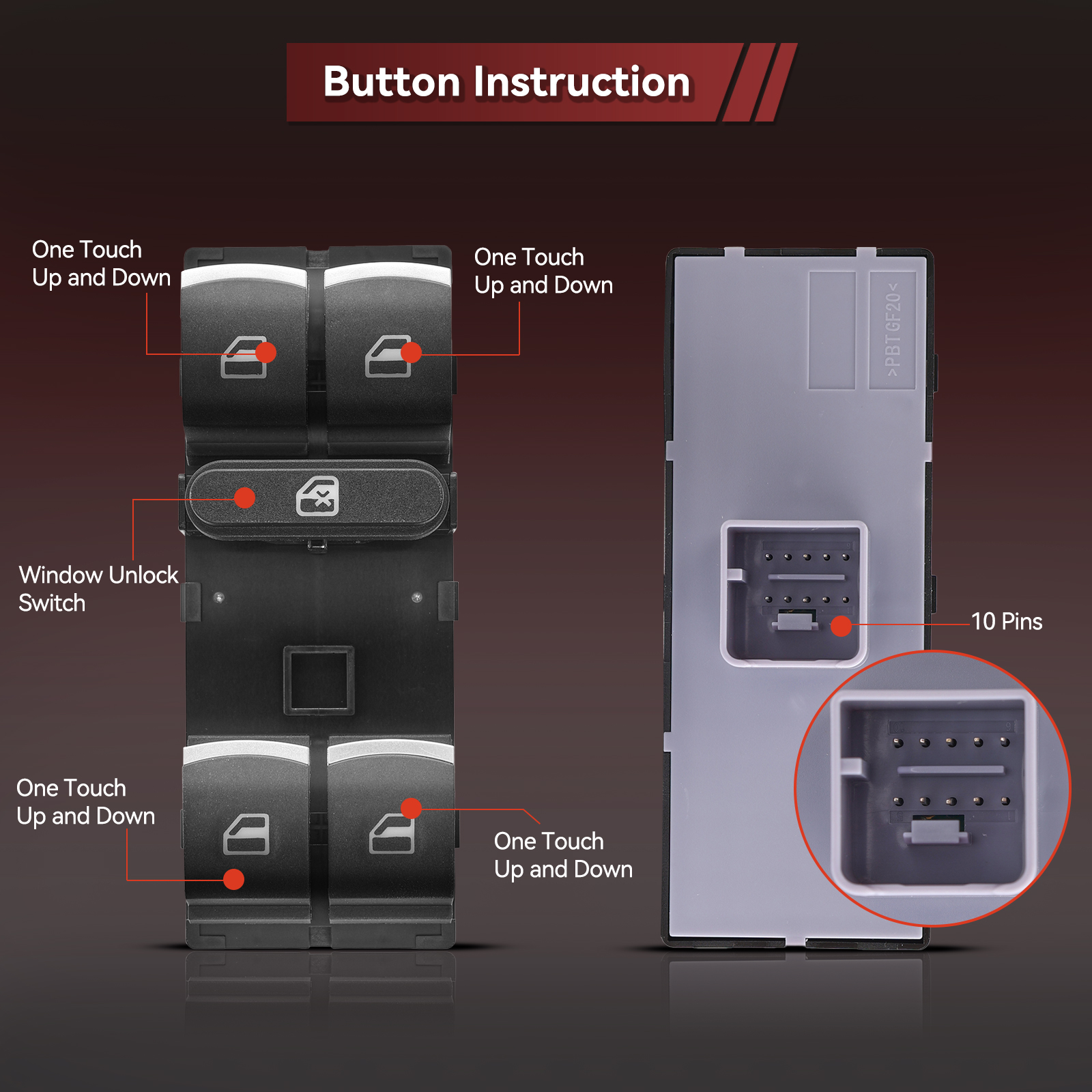 Volkswagen Power Window Switch Cover Auto Down Control Main Switch VW ...