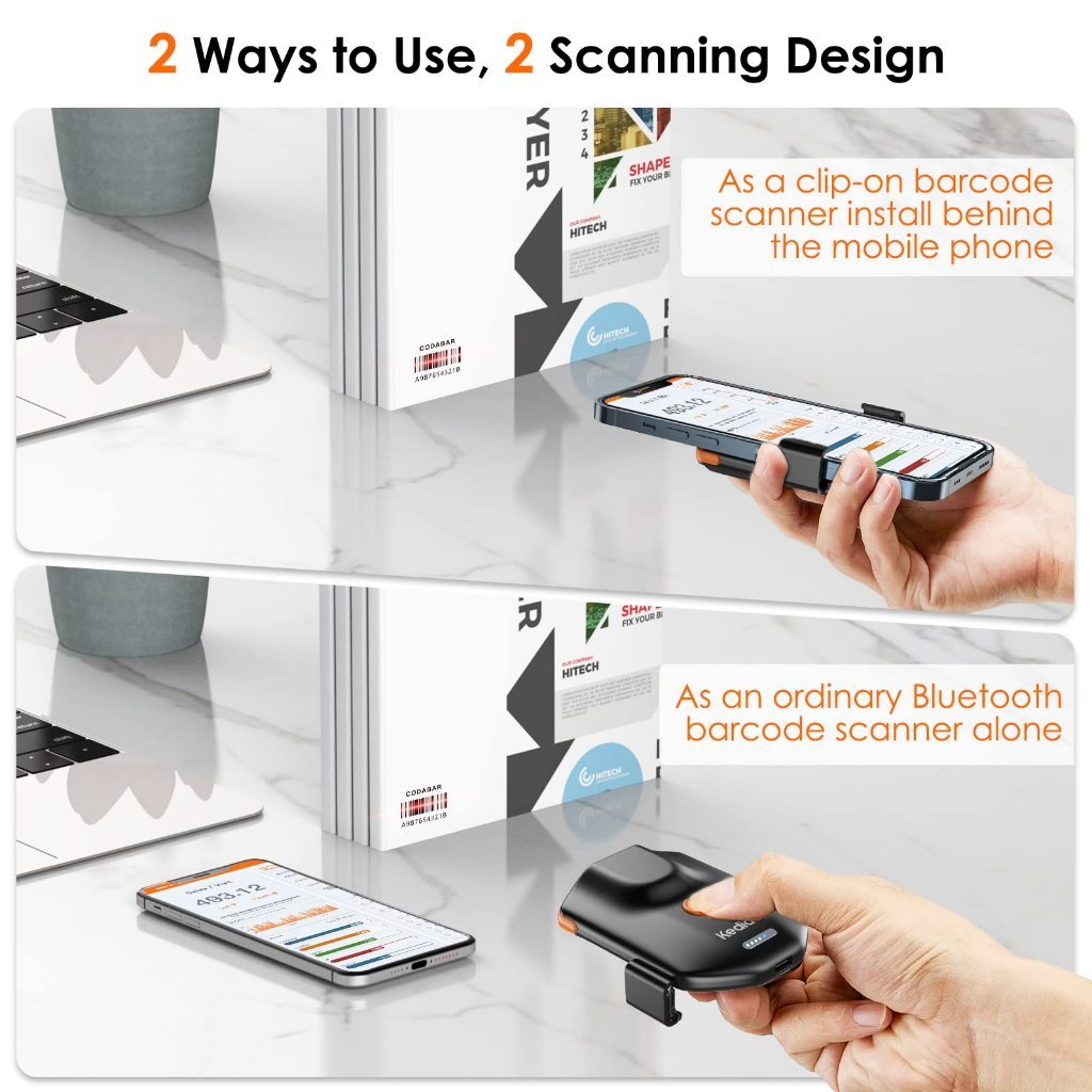 Kedida Portable Back Clip Barcode Scanner,1D 2D QR Bluetooth Barcode ...