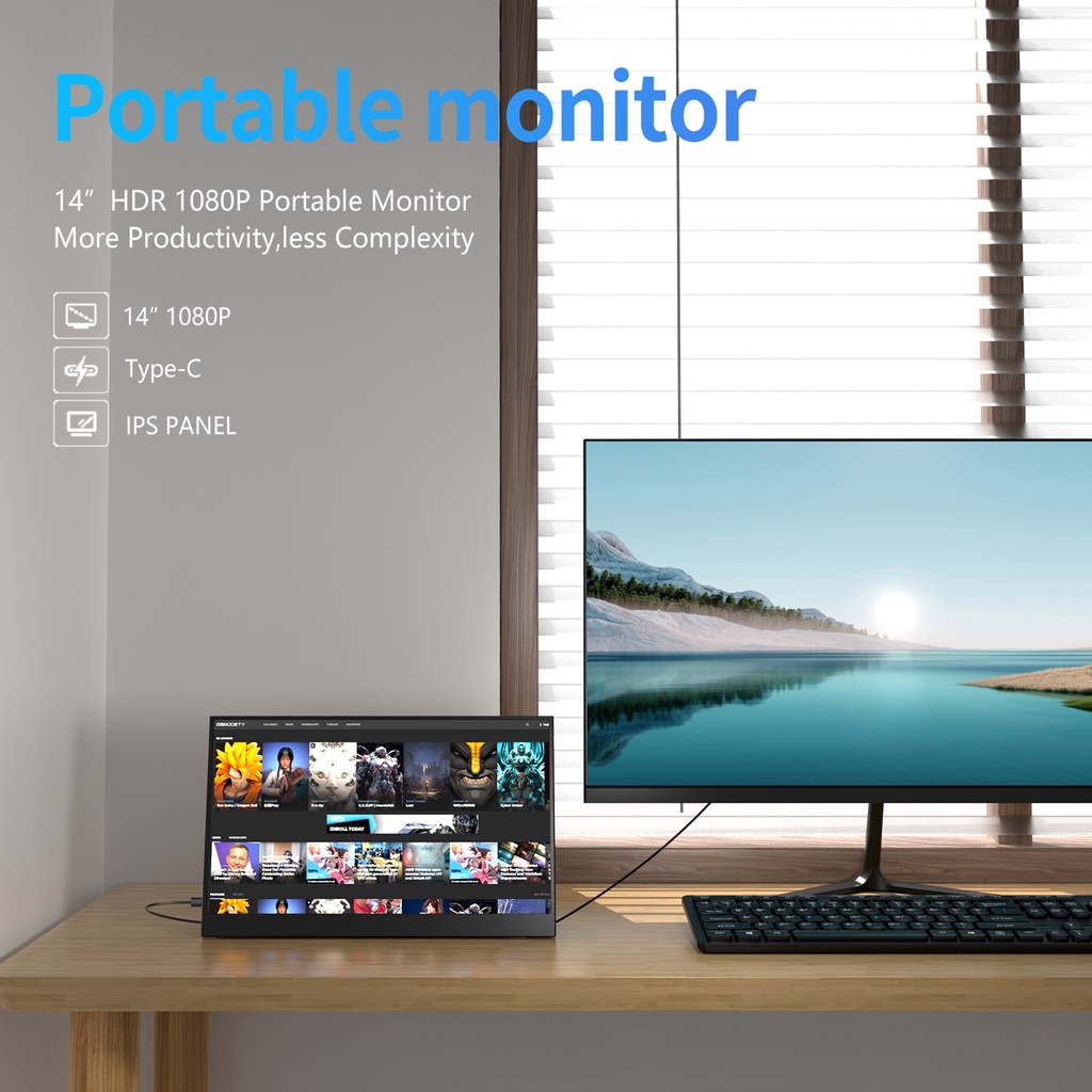 EXPOSE Portable1080P FHD 60HZ LED Game Monitor Type-C 15.6 Inch ...