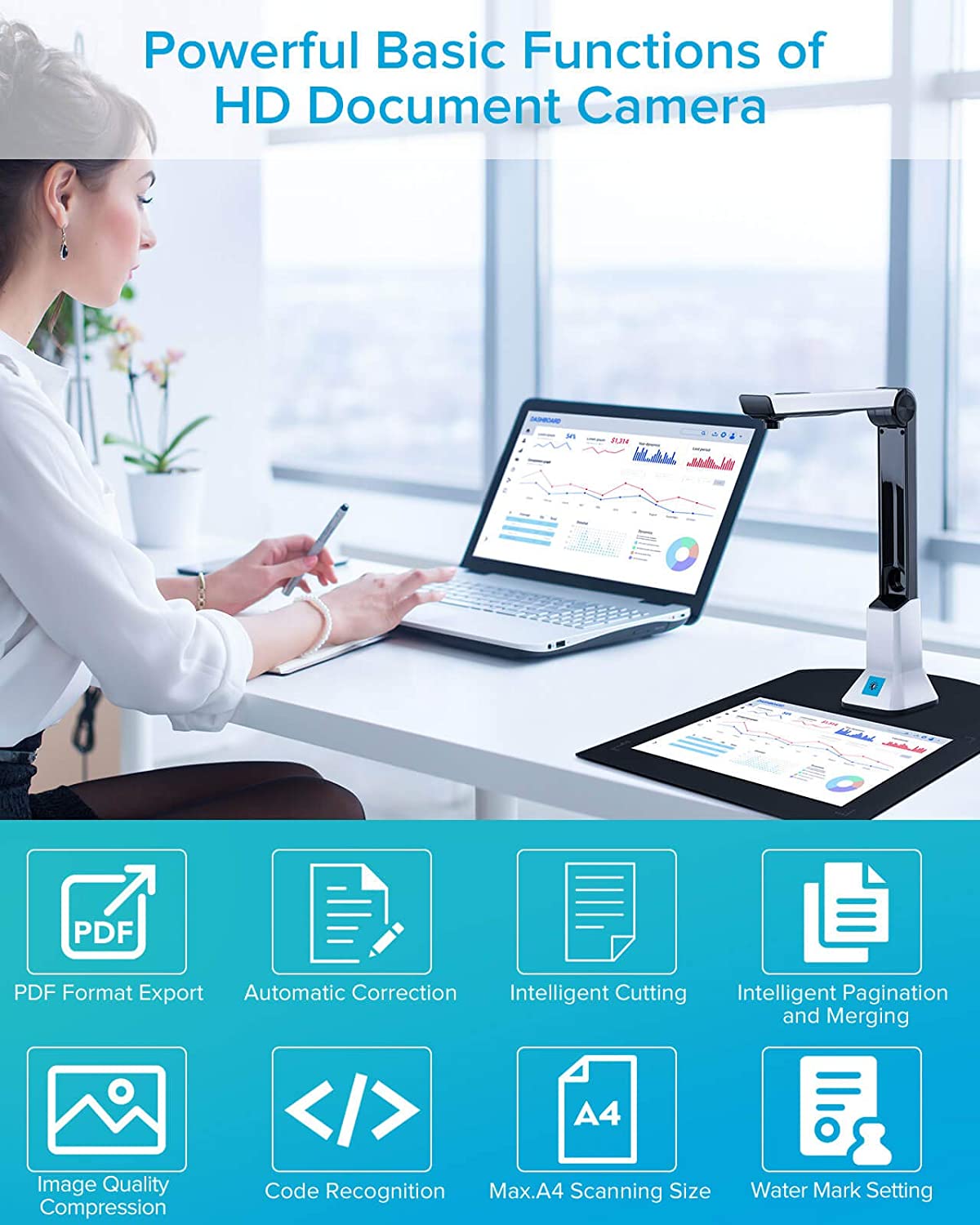 Evnvn Portable 8 Mega-pixel High Definition Document Camera Scanner ...