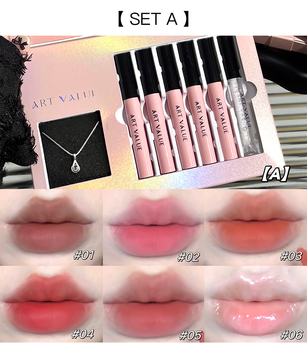 ArtValue Radiant Lip Kit 6Pcs Velvet Mud & Glossy Stain Brightening Noir Blush Longwear | Shopee ...