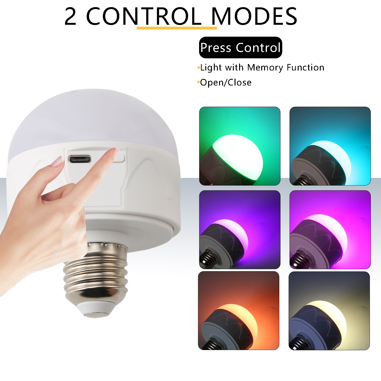 2pcs 240LM Rechargeable Light Bulb with Detachable E27 Base Remote ...